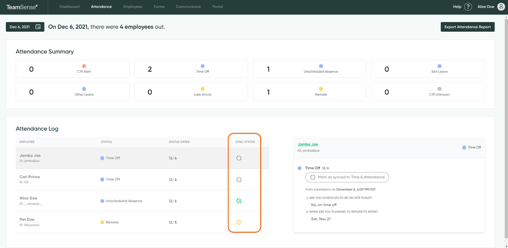Syncing TeamSense to Time & Attendance